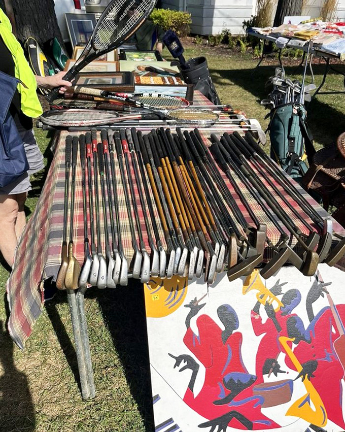Golf clubs galore! This vendor's collection would make even Tiger Woods do a double-take, with vintage putters and drivers waiting for their second chance at greatness.