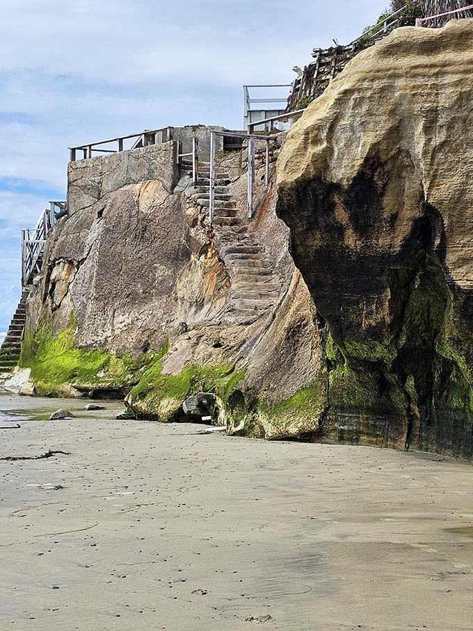 These weathered steps have carried surfers, dreamers, and sunset-chasers for decades&mdash;each footprint adding to Beacon's storied legacy.