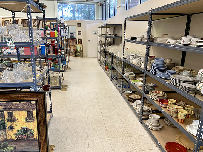 Aisle after aisle of perfectly organized dishware &ndash; where your grandmother's china pattern is probably waiting to be rediscovered.