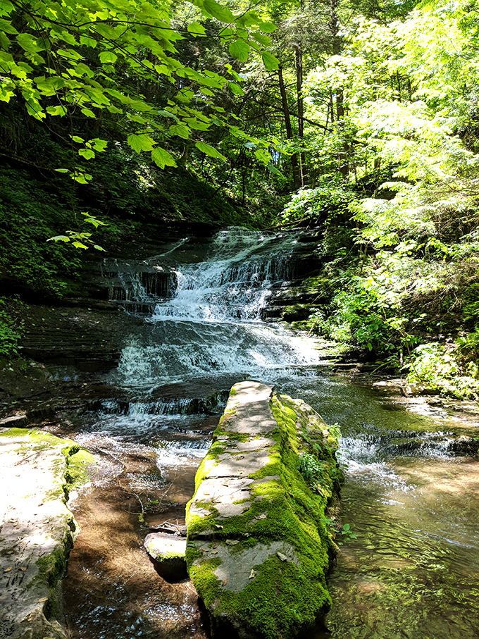 Crystal-clear waters cascade through ancient rocks, creating nature's own spa treatment for your weary soul.