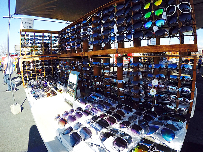 Sunglasses as far as the eye can see&mdash;which is pretty far when you're properly shaded. Finding your perfect pair is like dating: try on many until one feels right!