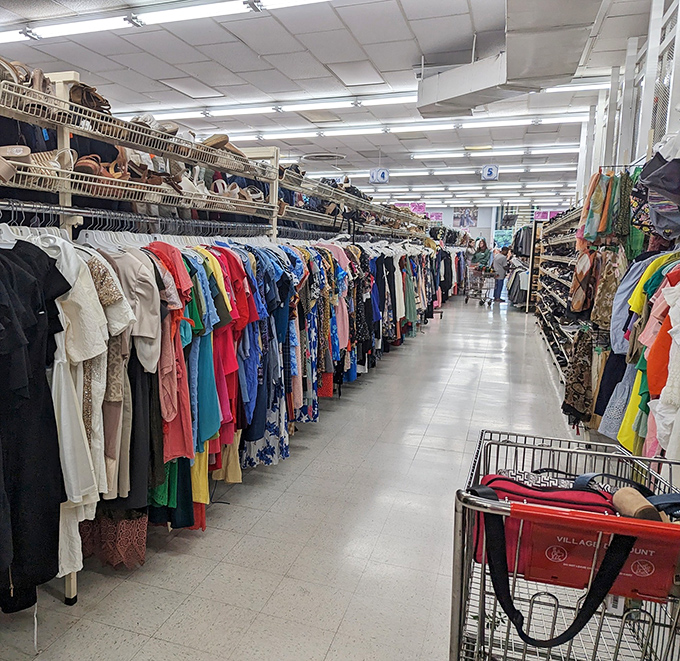 Endless rows of colorful possibilities stretch toward the horizon, each garment waiting to tell its next story.