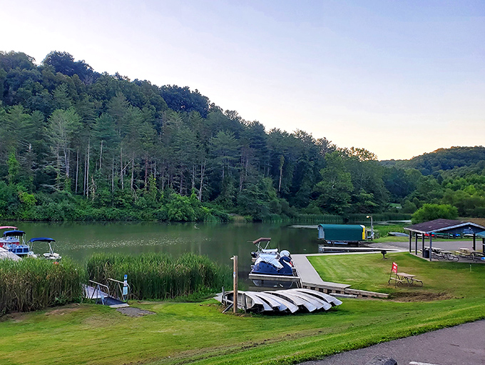 The boat dock area offers everything you need for a day on the water&mdash;except excuses for staying indoors.