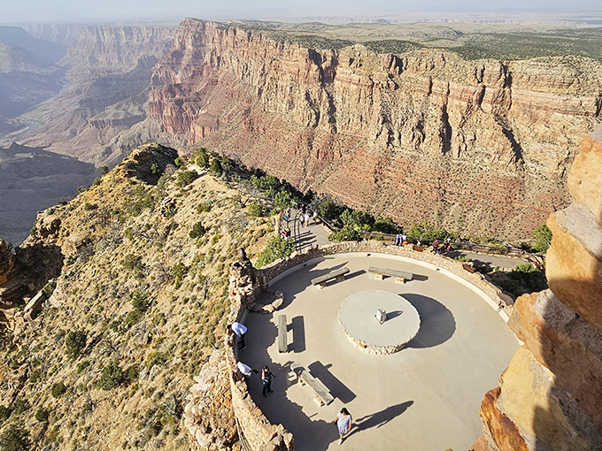 From this circular plaza, the canyon unfolds like nature's IMAX theater&mdash;no 3D glasses required for this spectacular show.