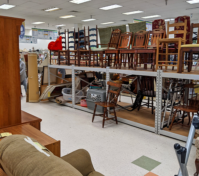 Wooden chairs gather like old friends at a reunion, each one ready for its next dinner table assignment.
