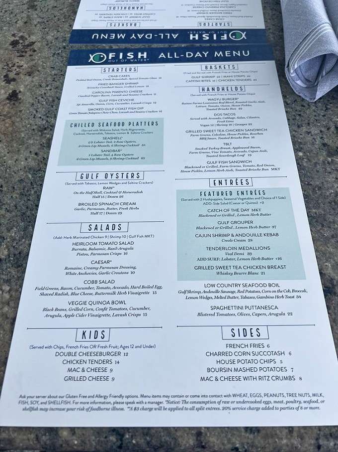 This menu isn't just a list of options&mdash;it's a treasure map where X marks the grouper sandwich and every path leads to deliciousness.