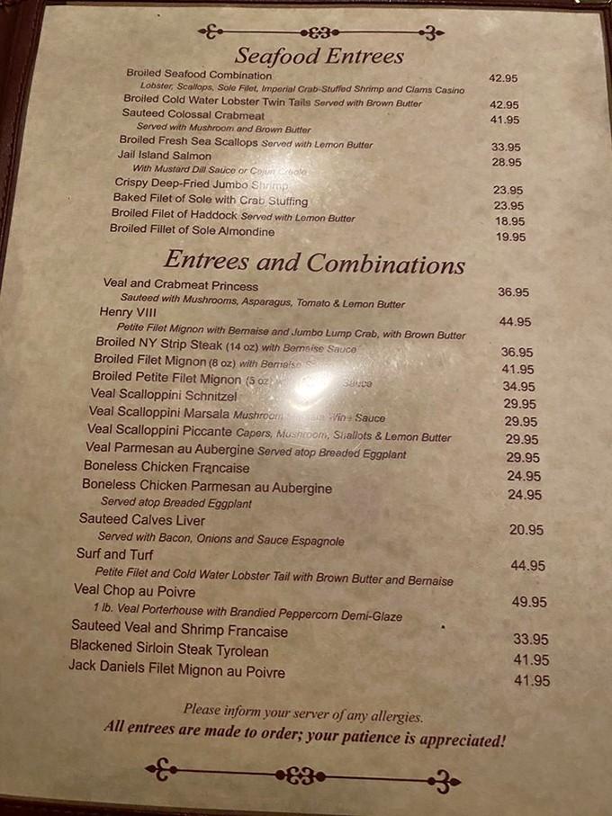 A menu that reads like a love letter to the sea, with prices from a gentler time.