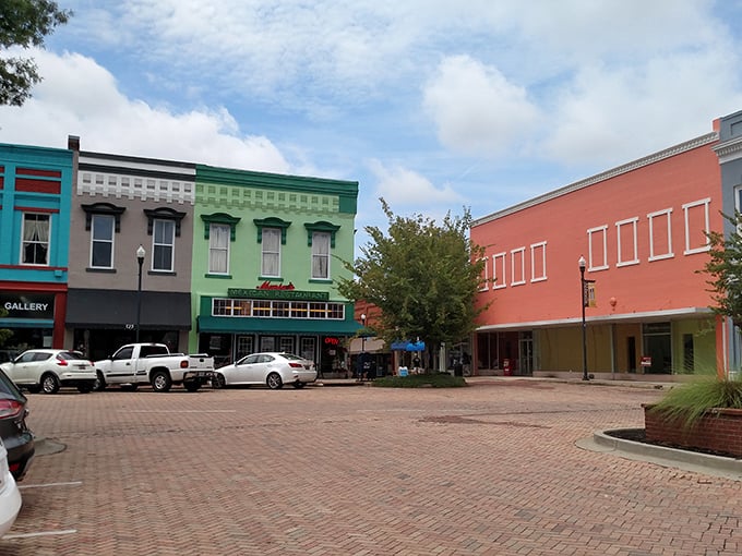 Abbeville's colorful downtown buildings line up like a box of crayons, each one adding its own personality to Main Street.