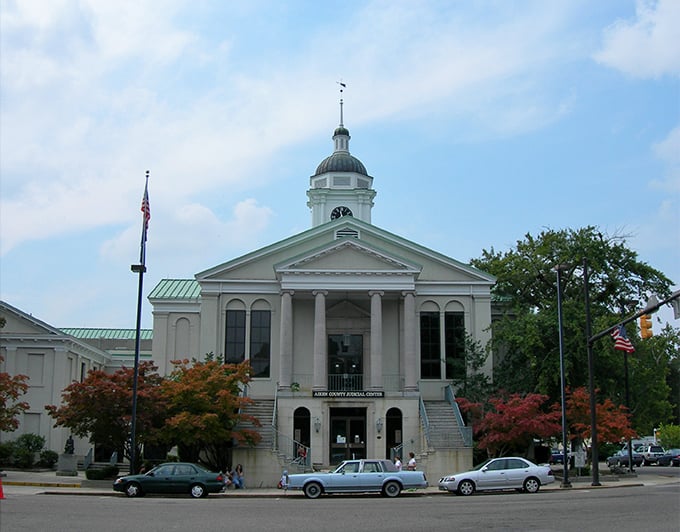 Aiken's courthouse stands like a Southern gentleman in a white suit, dignified and timeless.