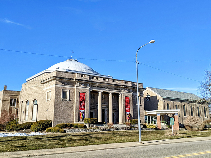 The church anchors Battle Creek's community life, its distinctive dome a landmark for locals living comfortably on modest budgets.
