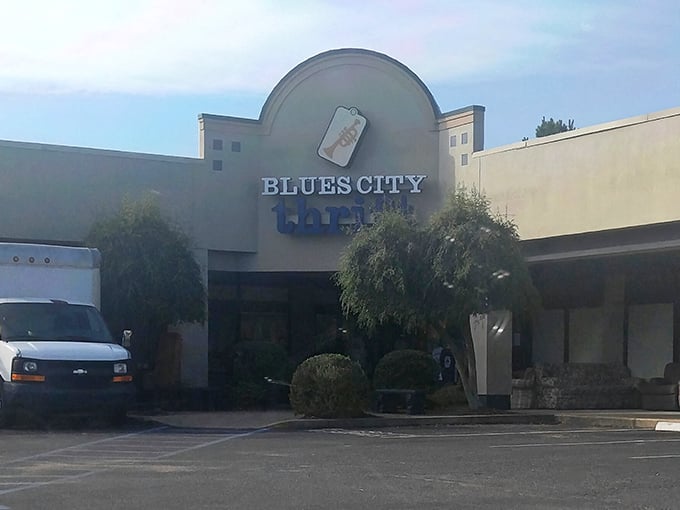 Blues City Thrift's understated exterior hides a wonderland of affordable treasures. Memphis magic at discount prices!
