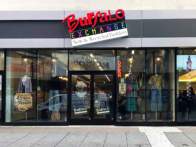 Buffalo Exchange's sleek storefront beckons fashion-forward bargain hunters. Behind that glass lies a curated wonderland of style without the sticker shock.