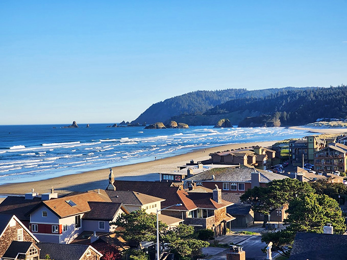 Miles of sandy shoreline meet the Pacific, with Haystack Rock standing like nature's own monument to persistence.