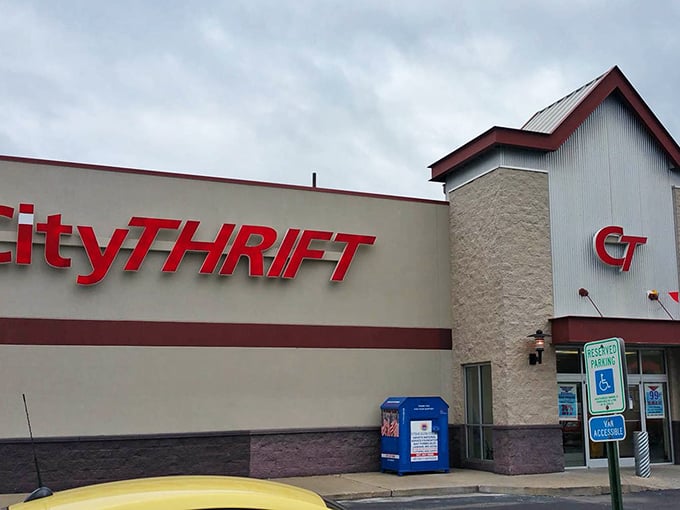 City Thrift's bold red signage promises a shopping safari. Inside, treasures await the patient hunter.