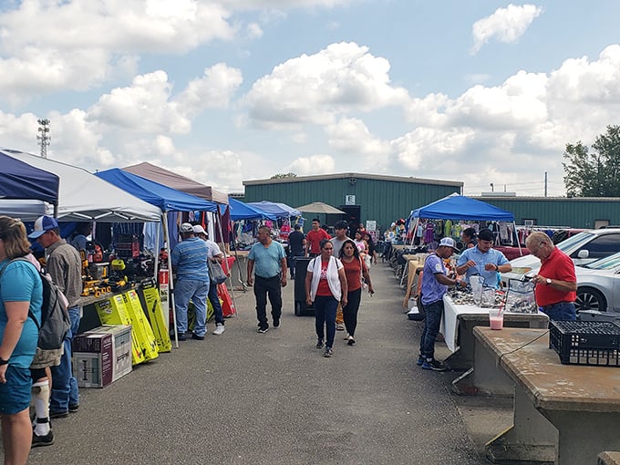 Coastal Carolina Flea Market's spacious layout makes treasure hunting a breeze &ndash; hats and t-shirts as far as the eye can see!
