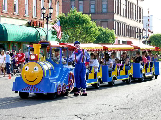 All aboard the nostalgia express! This cheerful conductor brings smiles to families exploring downtown's treasures.