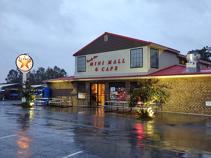 County Line's charming exterior promises small-town treasures with that classic Texaco nostalgia. No GPS needed&mdash;just follow the red roof!