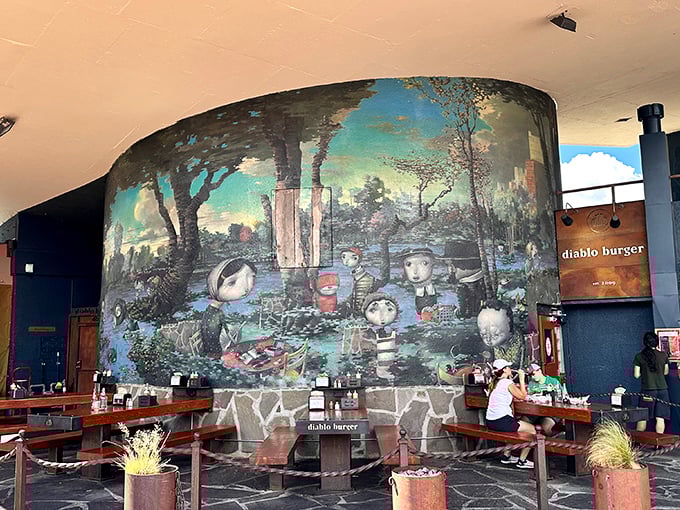 Diablo Burger's artistic exterior hints at the creative flavor combinations waiting inside. Burger as canvas, taste buds as audience.