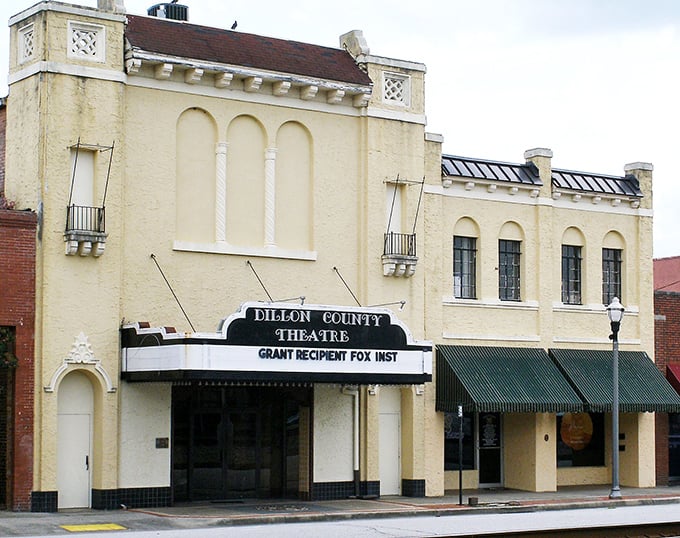 Hollywood glamour with Southern hospitality! Dillon County Theatre's yellow facade and vintage marquee whisper tales of first dates and Saturday matinees.