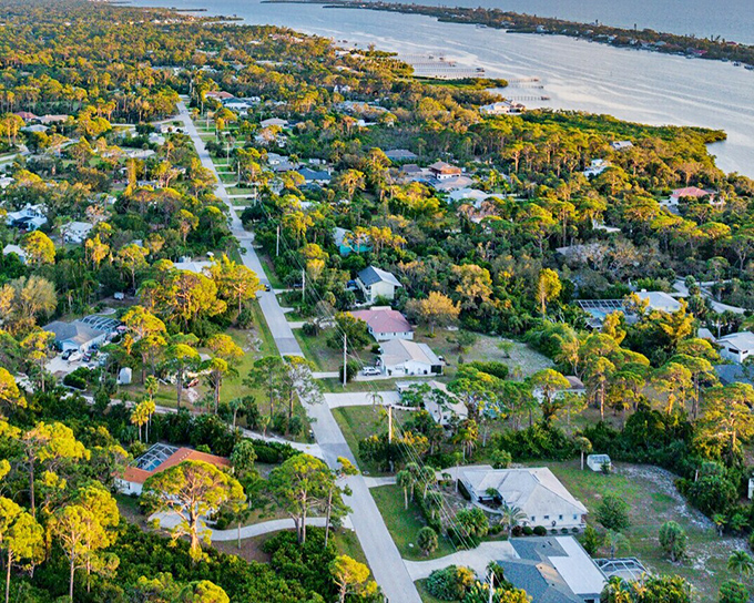 Englewood's coastal beauty captured from above. Water, land, and sky in perfect Florida harmony.