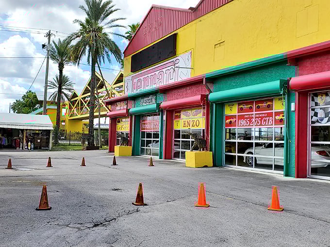 This colorful carnival of commerce looks like Miami Vice had a baby with a shopping mall.