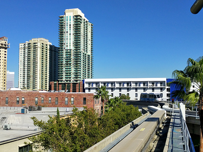 Jacksonville's downtown skyline gleams against a perfect blue sky. Florida's biggest city with surprisingly small price tags.