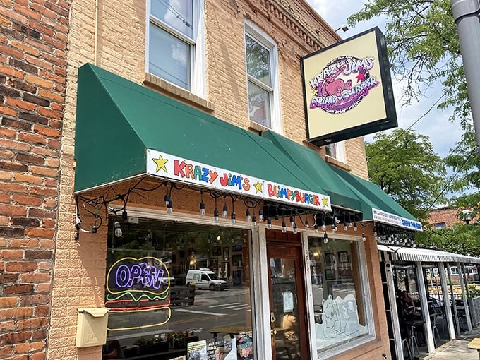 Krazy Jim's colorful storefront is the burger equivalent of that eccentric, brilliant friend everyone wishes they had.