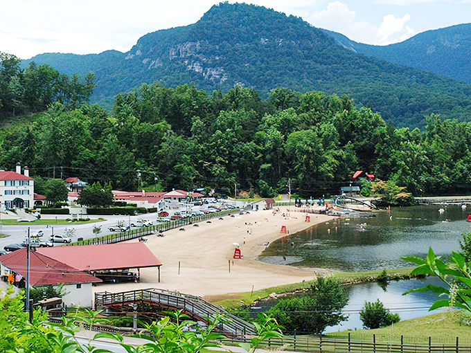 Lake Lure's beach nestled beneath Chimney Rock looks like someone dropped a coastal paradise into the mountains. Nature showing off!