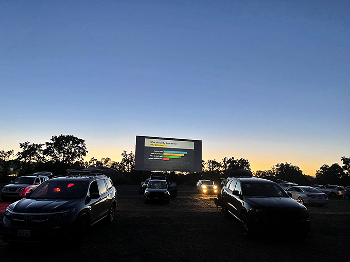 Small-town charm meets big-screen excitement at Lakeport Auto Movies, where the sunset creates the perfect opening act.
