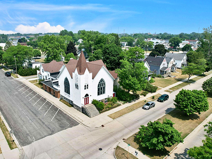 Marinette's charming church stands as a neighborhood sentinel. That white steeple has witnessed generations of Wisconsin stories unfold.