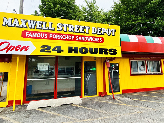 That sunshine-yellow exterior isn't subtle, but neither is the flavor bomb waiting inside this 24-hour Chicago institution.