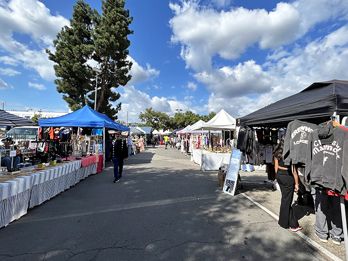 Bird's eye view of bargain heaven! Melrose Trading Post transforms this ordinary parking lot into a treasure hunter's dream.