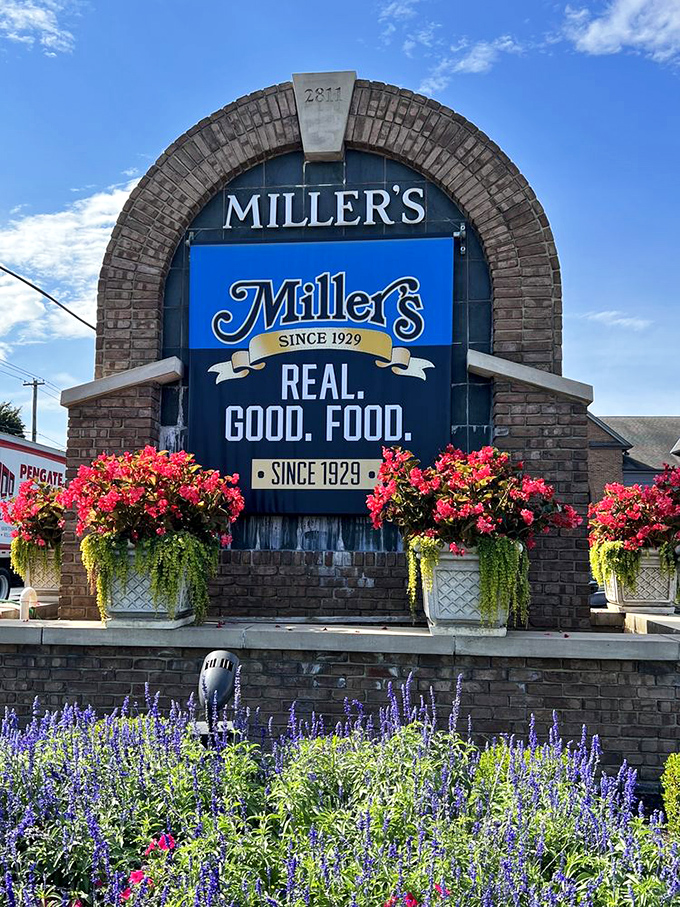 Miller's iconic brick archway stands like a gateway to comfort food heaven. Just follow the aroma of home cooking!
