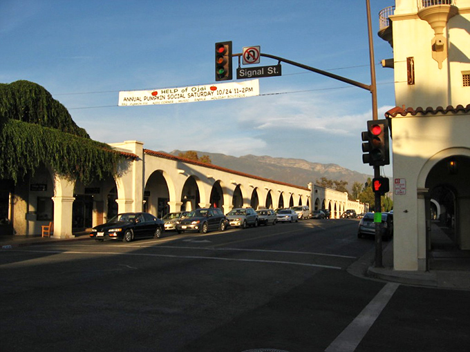 Ojai's Spanish arches frame the perfect small-town tableau. Even the traffic lights seem to move at a more civilized pace.
