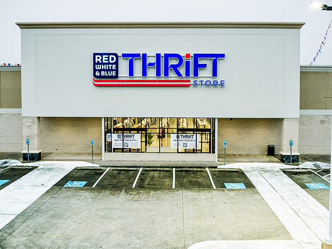 Red, white, and blue indeed! This patriotic thrift paradise stands ready to rescue your wallet from retail prices.