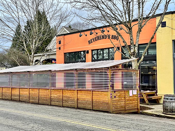 Reverend's BBQ's bright orange building is like a beacon of hope for the hungry. No prayer needed &ndash; just an appetite!