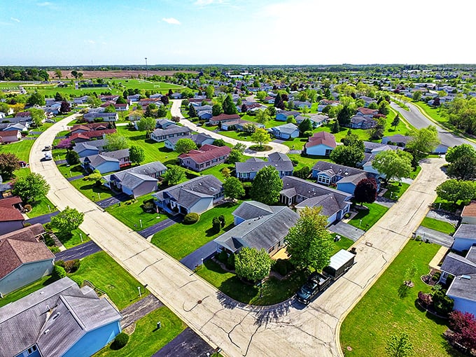 Saddlebrook Farms from above&mdash;where every home has enough breathing room to practice its yoga stretches in private.