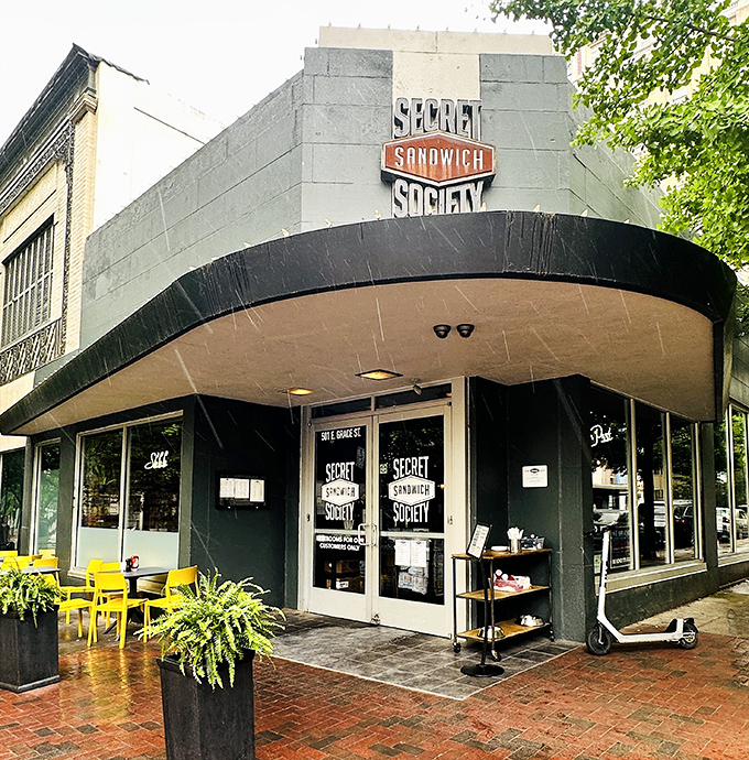 Secret Sandwich Society's art deco corner spot isn't actually secret—just too good to share. The Batman of sandwich shops: dark, mysterious, and saving your lunch hour.