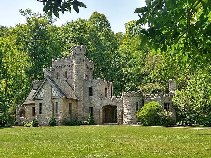 Squire's Castle's stone facade welcomes visitors to explore its empty rooms. The ultimate fixer-upper for anyone with royal ambitions!