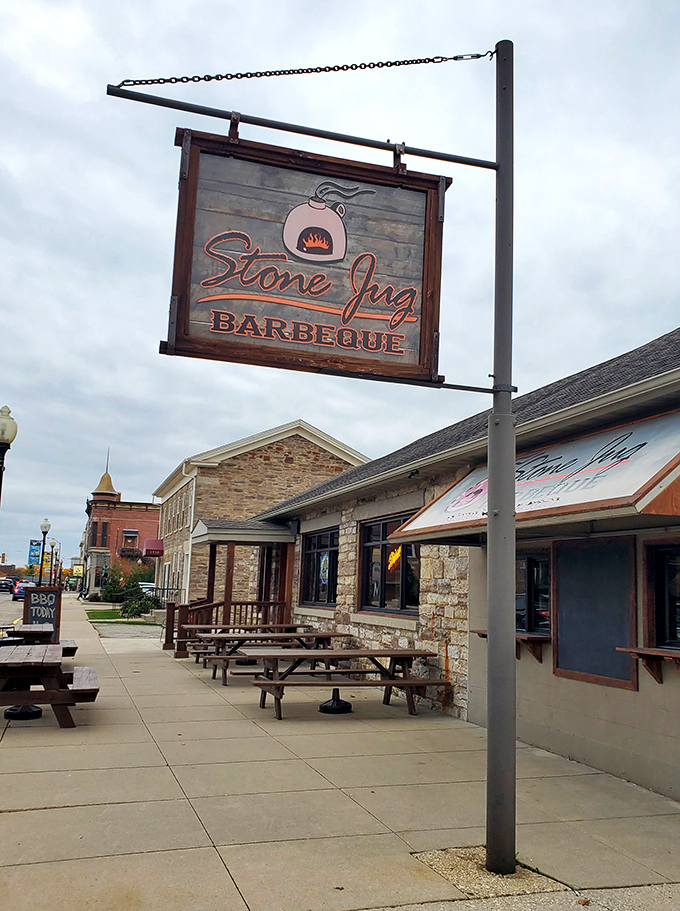 Stone Jug Barbeque's rustic exterior hints at what's inside: authentic, no-nonsense BBQ served in a setting straight out of simpler times.