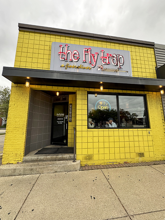 The Fly Trap's sunshine-yellow exterior is as bold as their menu&mdash;impossible to miss and impossible to forget.