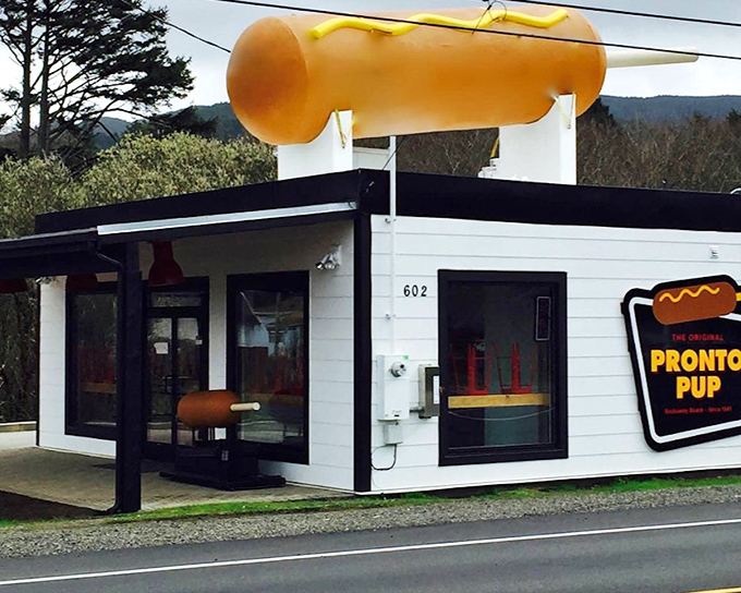 Is that a giant hot dog on the roof? This place doesn't need fancy advertising when they've got a massive wiener announcing their presence to the world.