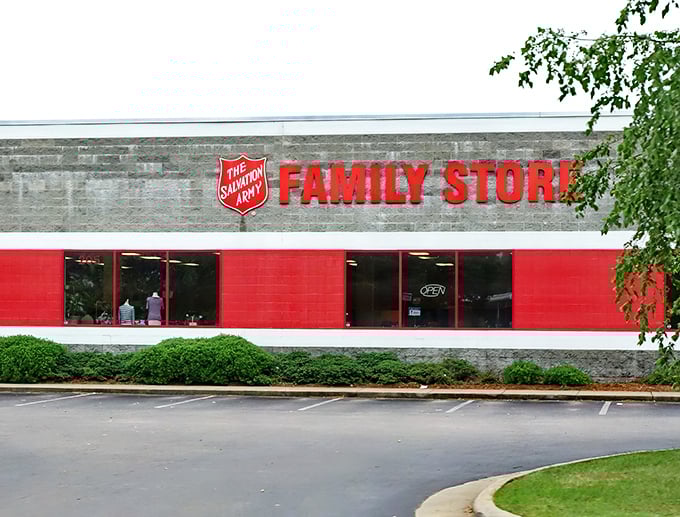 The Salvation Army's iconic red signage&mdash;like a beacon for bargain hunters in a sea of retail madness.
