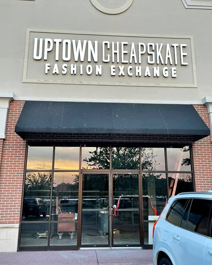 Uptown Cheapskate's sleek storefront brings boutique vibes to the thrift scene, no rummaging required!