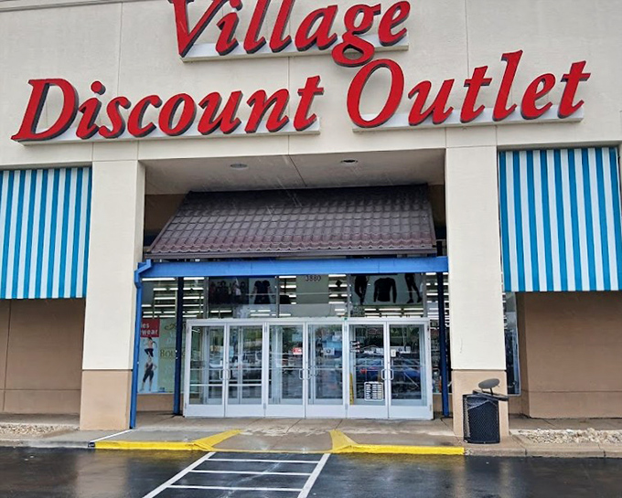 Village Discount Outlet's no-frills exterior hides a labyrinth of color-coded bargains waiting to be discovered inside.