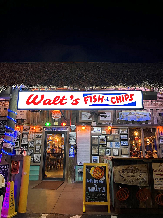 Walt's tiki-topped entrance is like a portal to Old Florida&mdash;where fish tales and actual fish are equally impressive.