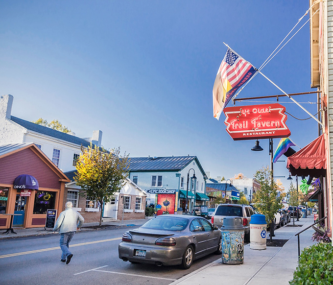 Yellow Springs' colorful storefronts invite you to slow down and browse &ndash; that Ben Franklin sign has been welcoming shoppers for generations.