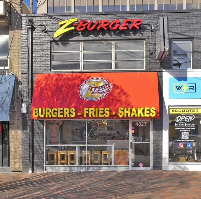 Z-Burger's bold red and yellow signage cuts through the Bethesda streetscape like a hot knife through butter&mdash;or a good bite through a burger.