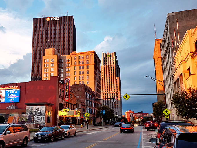 Stroll down Akron's Main Street where the storefronts are as inviting as the housing prices. That clock isn't the only thing that's timeless here.