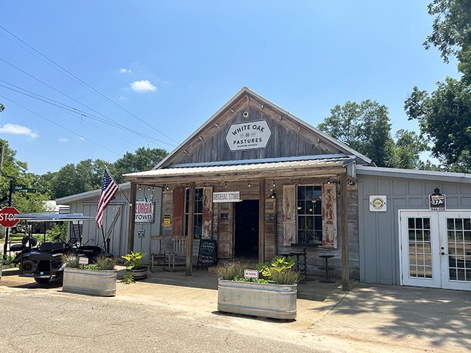 This rustic storefront proves that character beats fancy decorating every single time, hands down absolutely.
